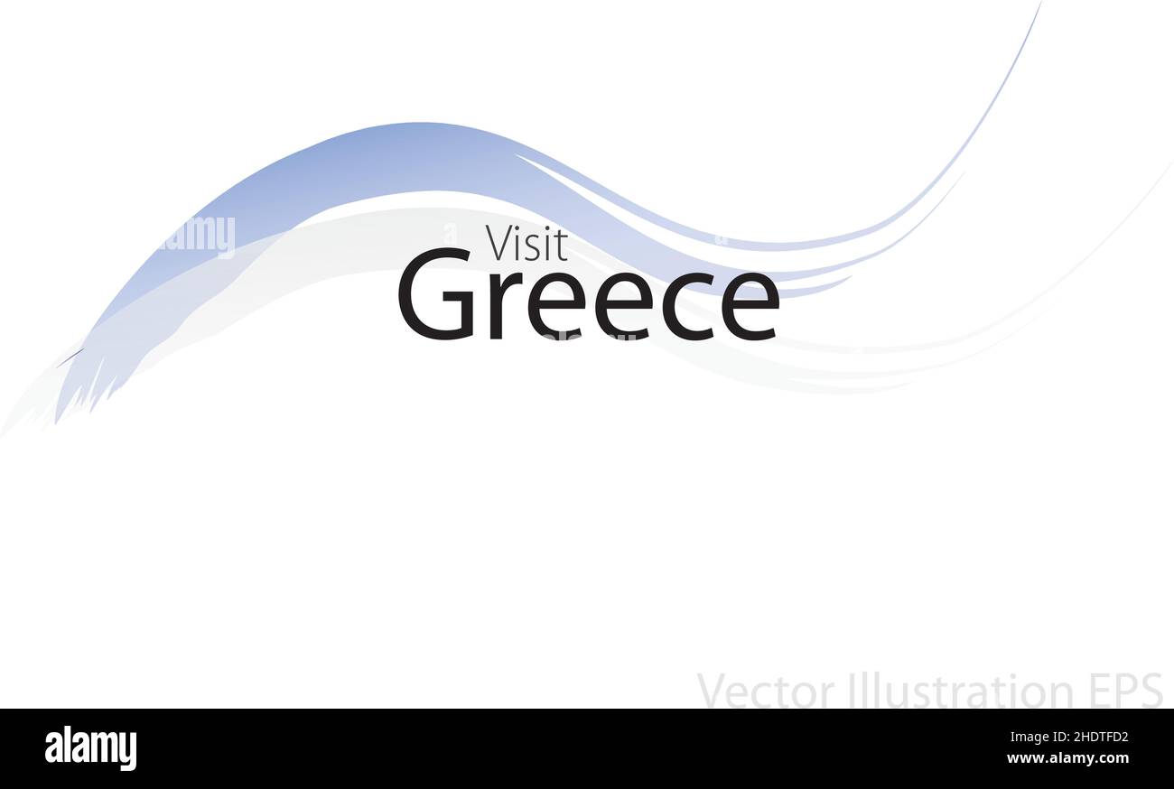 the slogan visit Greece with curved waves in watercolor style which are ...