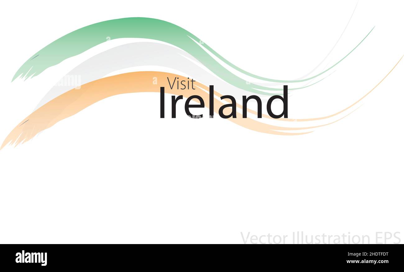 the slogan visit Ireland with curved waves in watercolor style which ...
