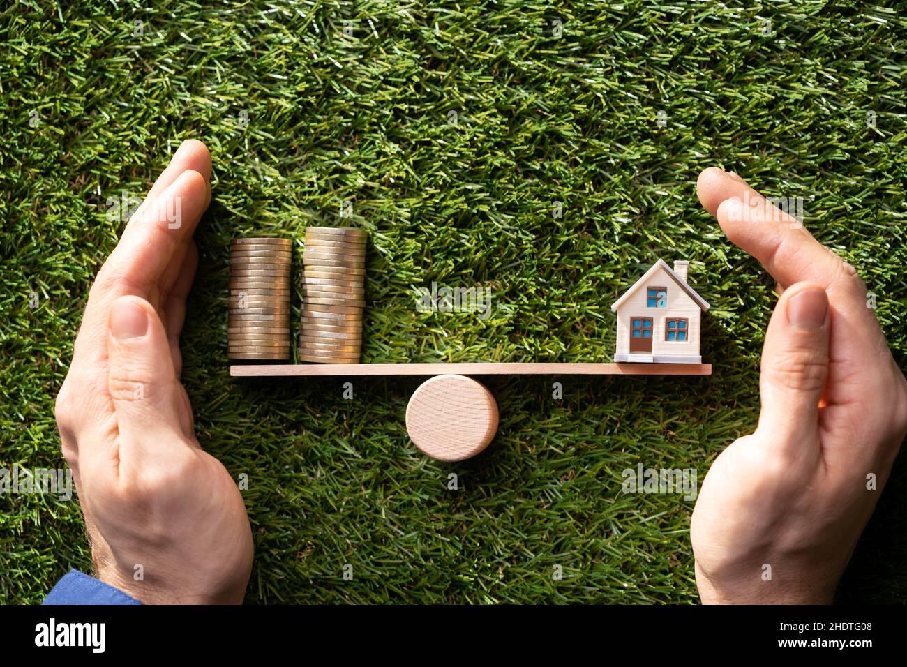 House Model Balance Equilibrium Concept. Real Estate Money Stock Photo ...