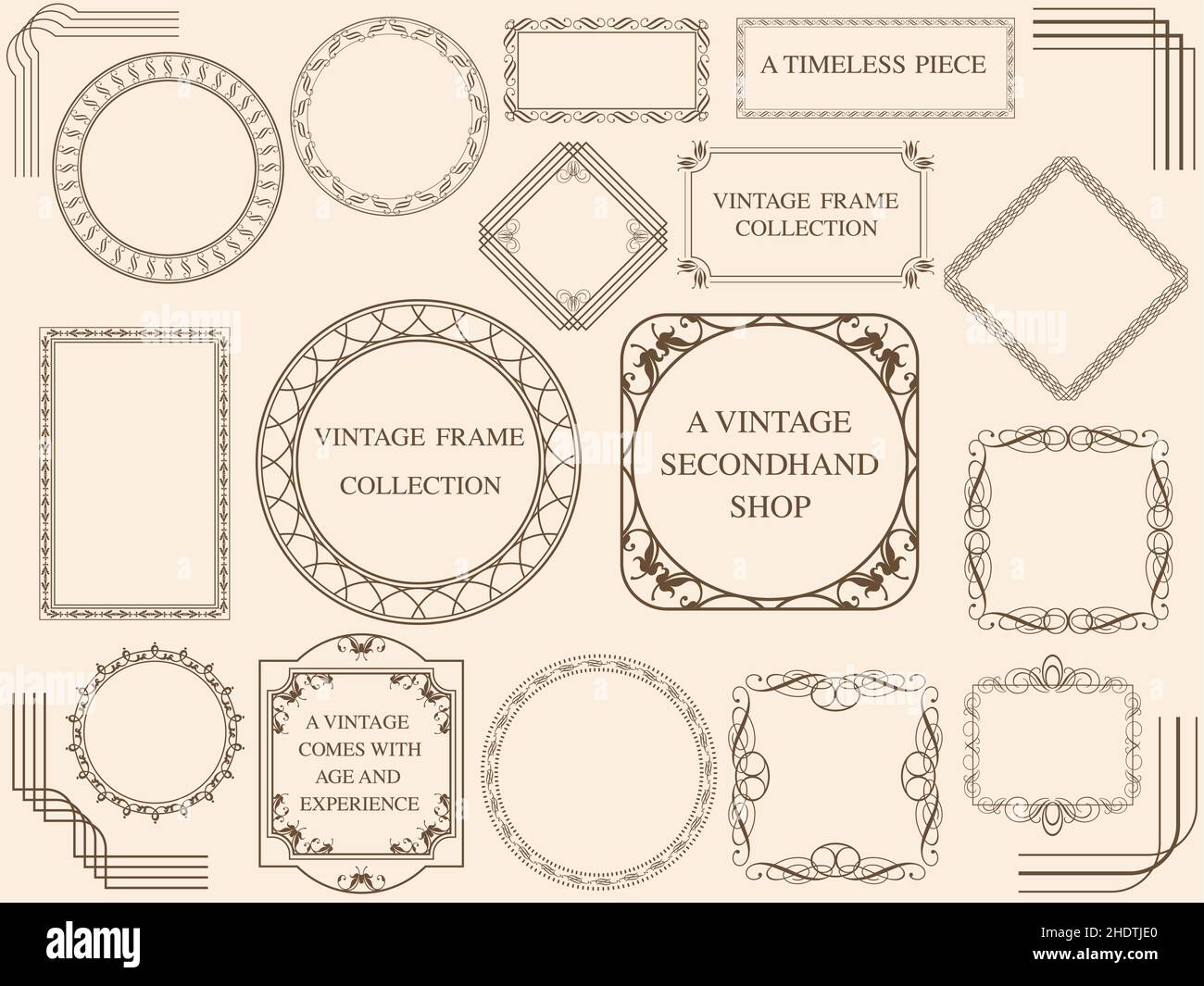 Set of vintage frames isolated on a plain background. Vector ...