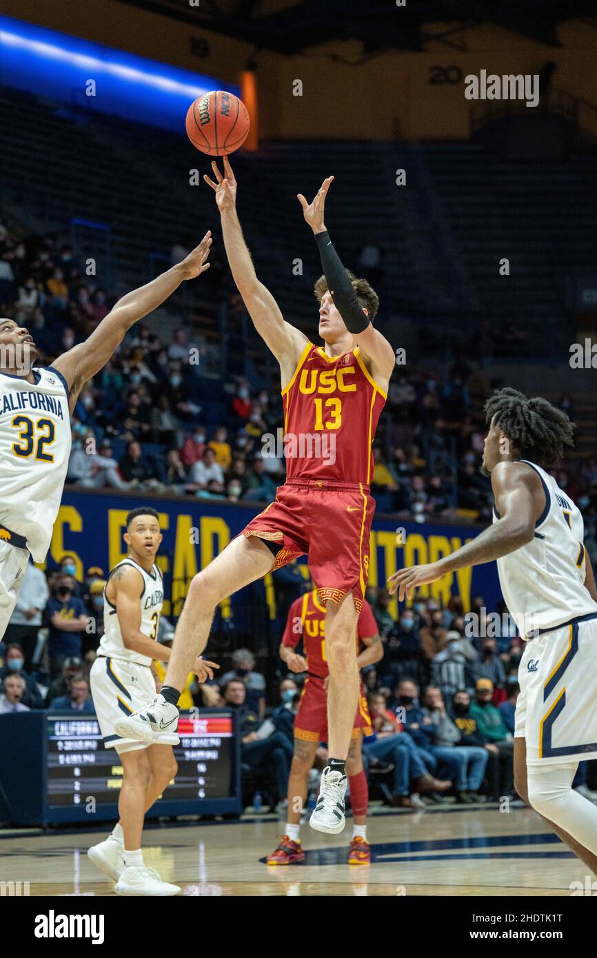 USC guard Drew Peterson (13) shoots the basketball against California guard Jalen Celestine (32 ...
