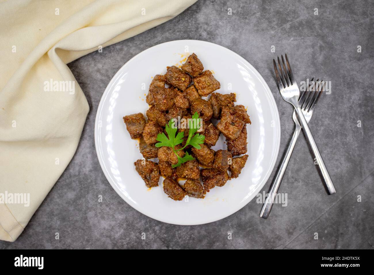 Fried liver cubes on a dark background. Turkish Traditional Food ...