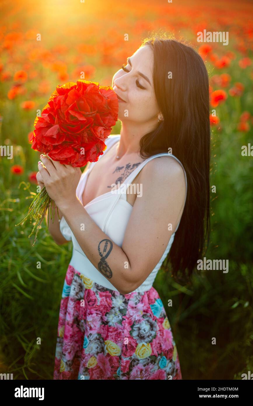 Woman in poppy field hi-res stock photography and images - Alamy