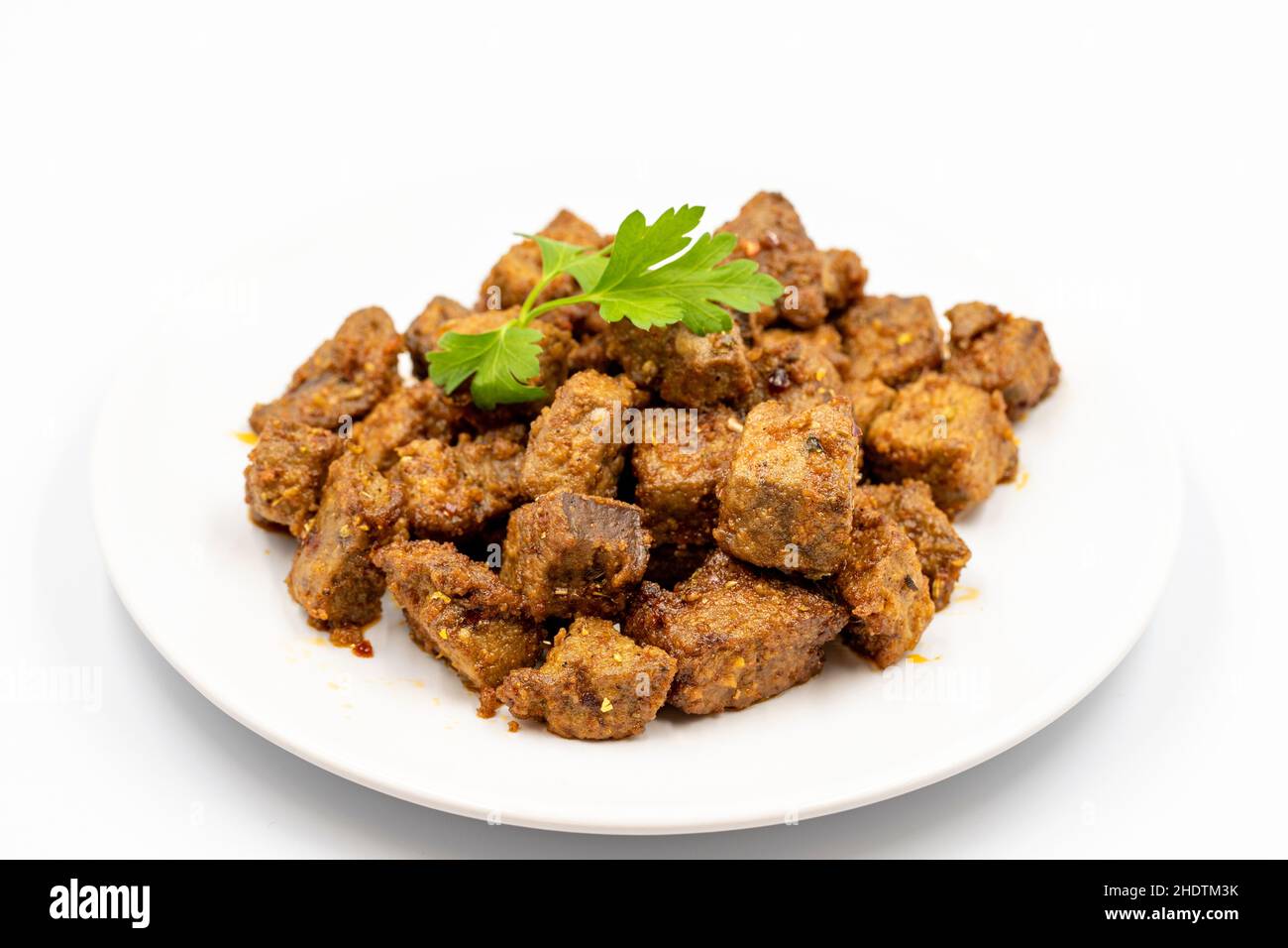 Fried liver cubes on a white background. Turkish Traditional Food ...