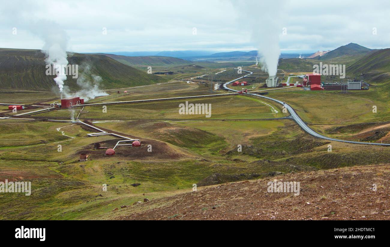 Landscape at geothermal power plant Krafla at Lake Myvatn in Iceland ...