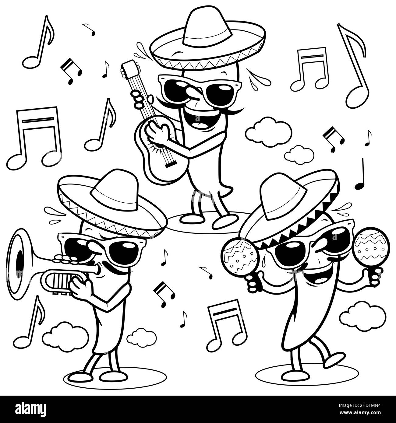 Mexico maracas sombrero Black and White Stock Photos & Images - Alamy