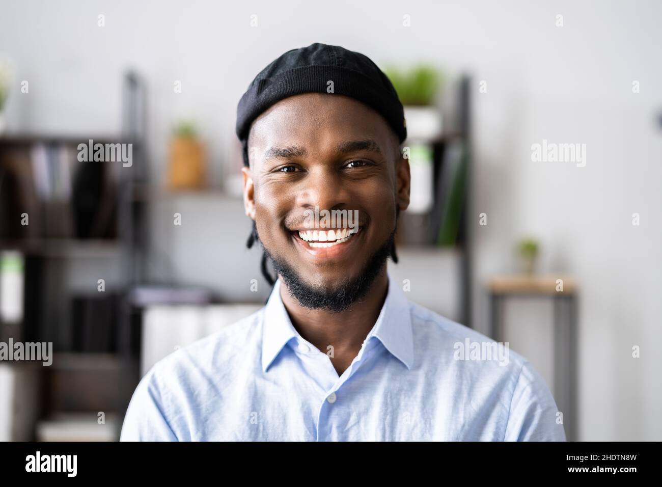 Confident African Man Video Conference Chat Portrait Stock Photo - Alamy