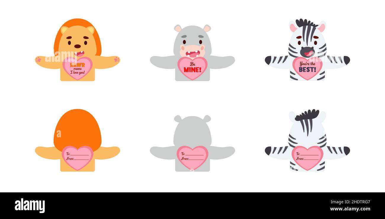 Valentines Day cute animal gift cards candy holder cards for kids ...