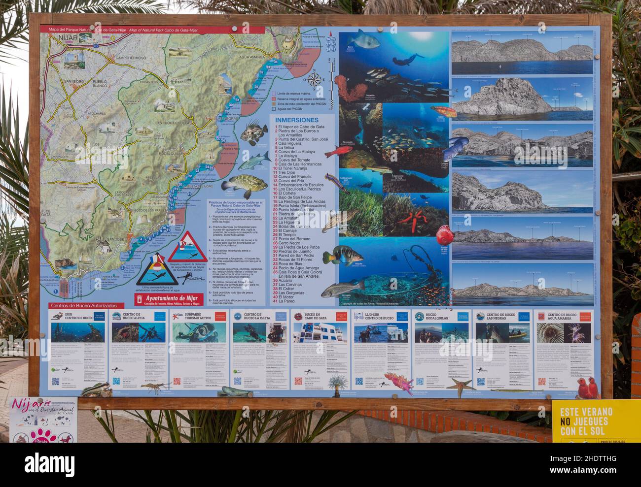 Map of diving sites along the coast Cabo de Gata Natural Park, Nijar ...