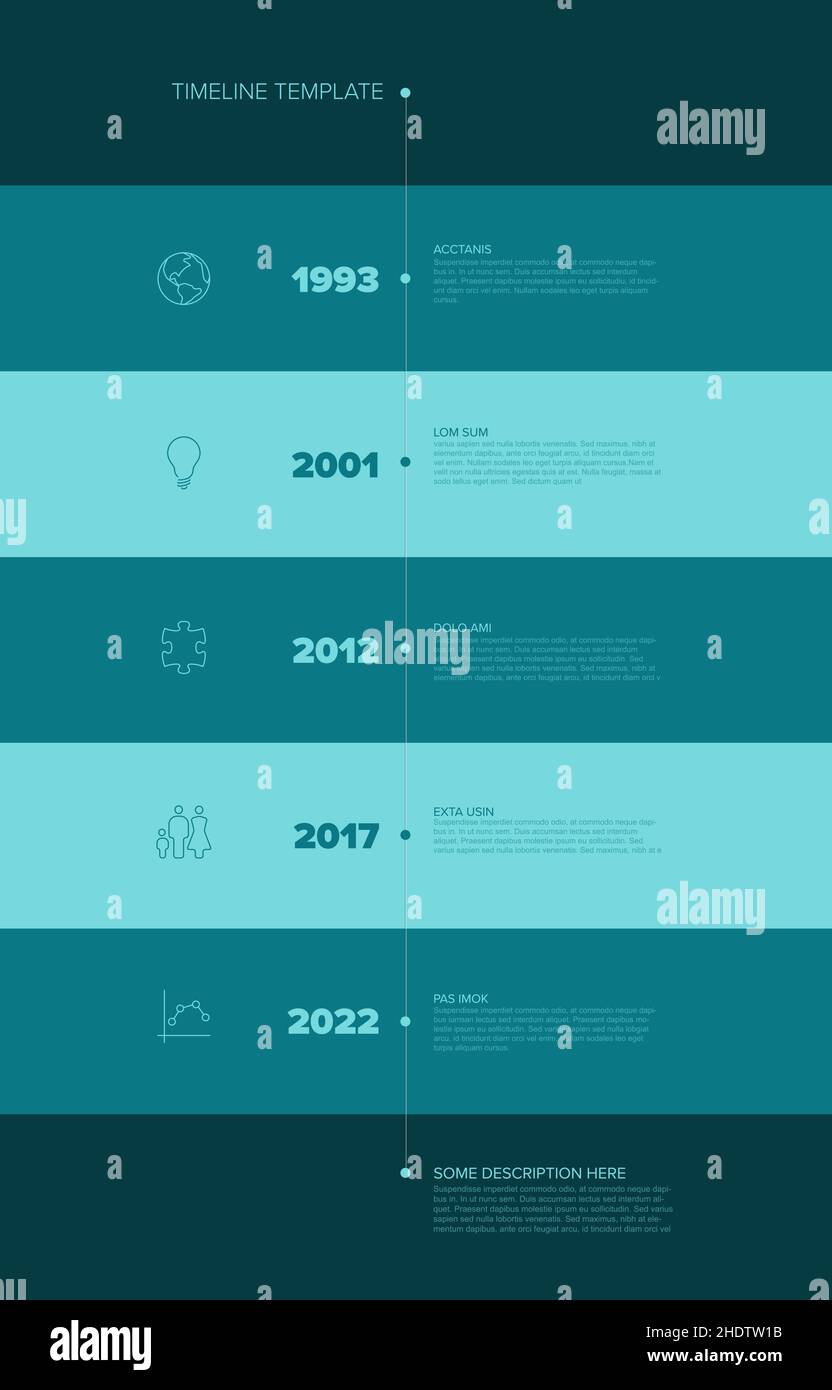 Stripped timeline template with big solid color blocks. Vector vertical ...