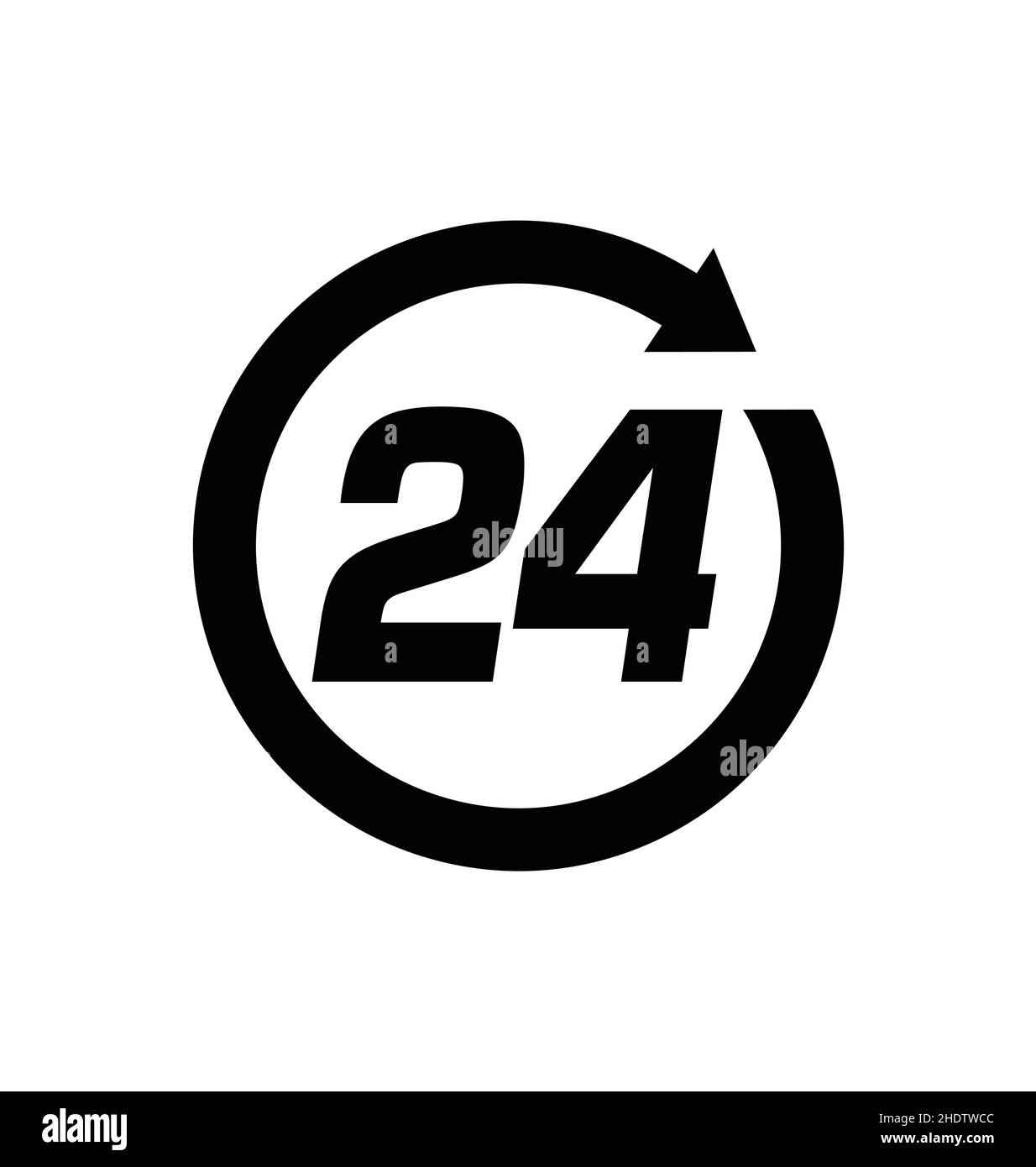 24 hour open symbol on circle with arrow black and white vector ...