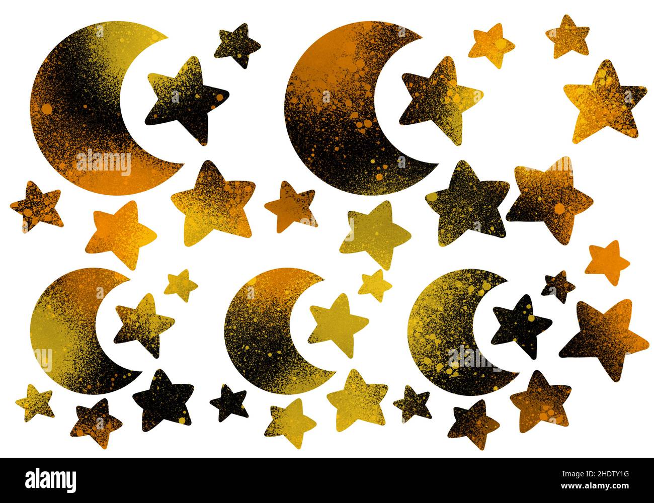 Set with coloured stars and moon for stickers and posters and cards and ...