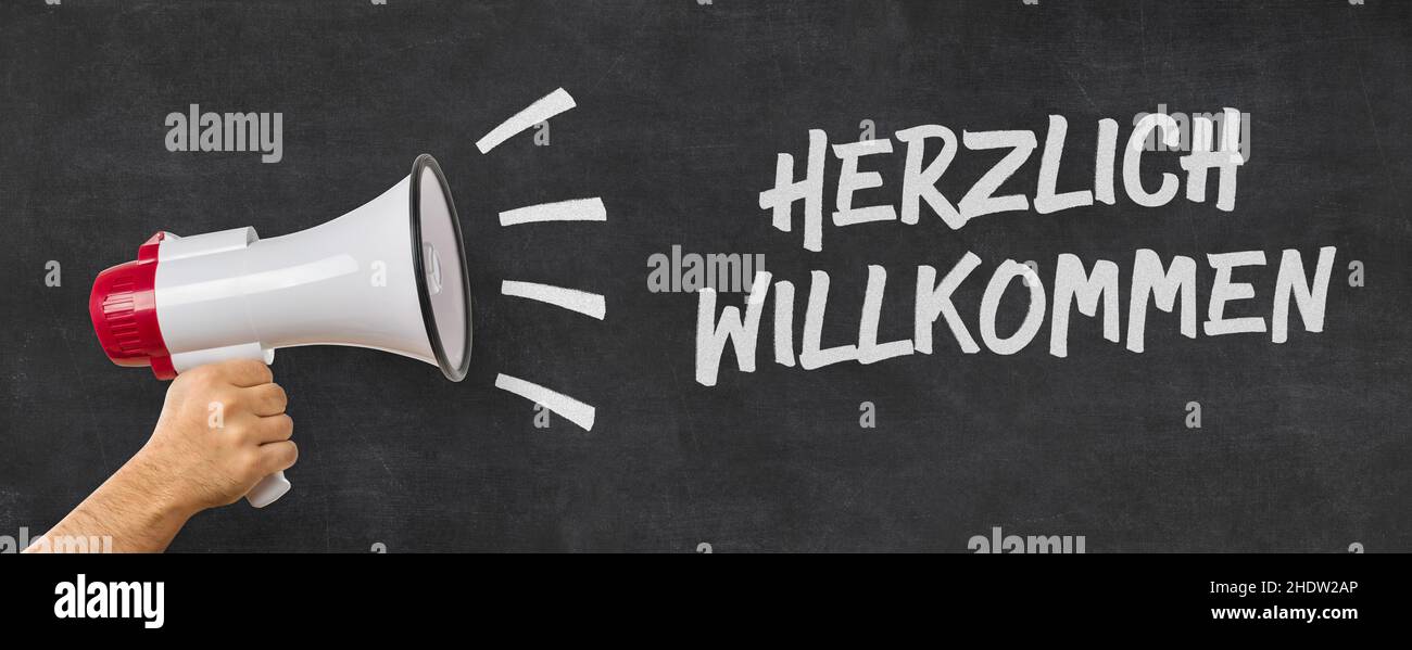 megaphone, welcome, megaphones, welcomes, welcome signs Stock Photo - Alamy