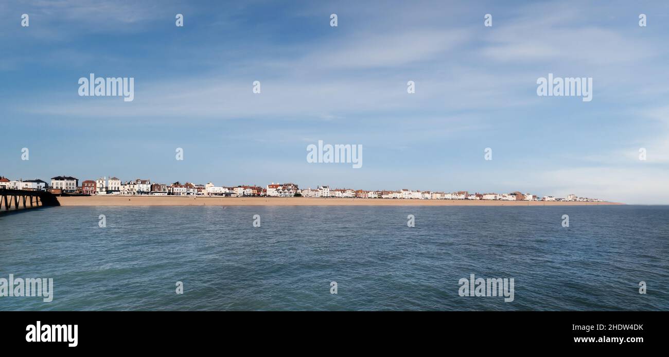 Deal seafront architecture and a pier on a sunny summer day, Kent, UK ...