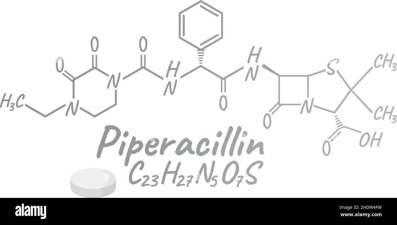 Piperacillin antibiotic chemical formula and composition, concept ...