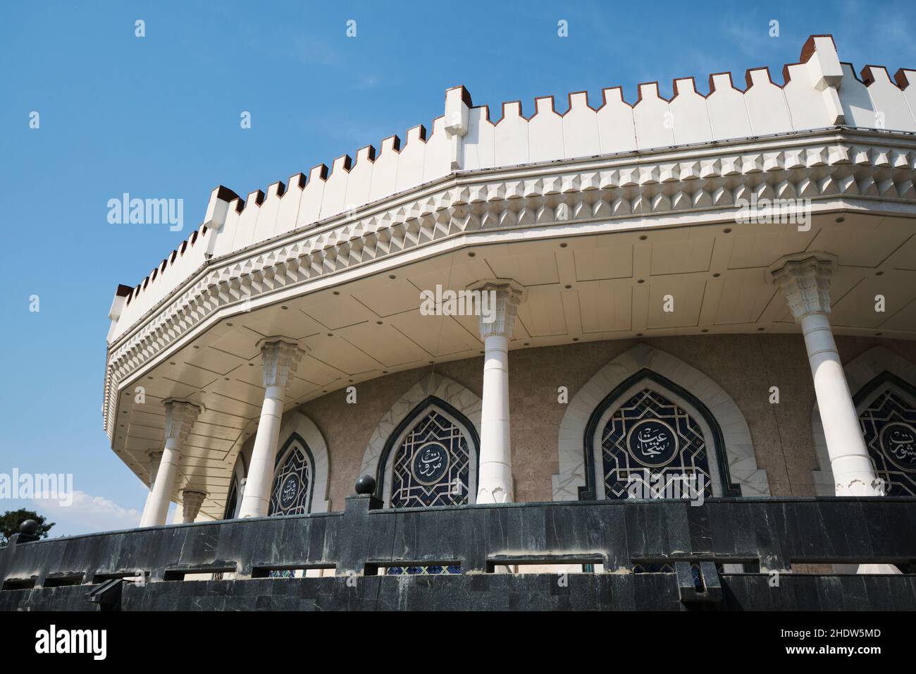 Exterior detail of the round museum with old style columns. At the Amir ...