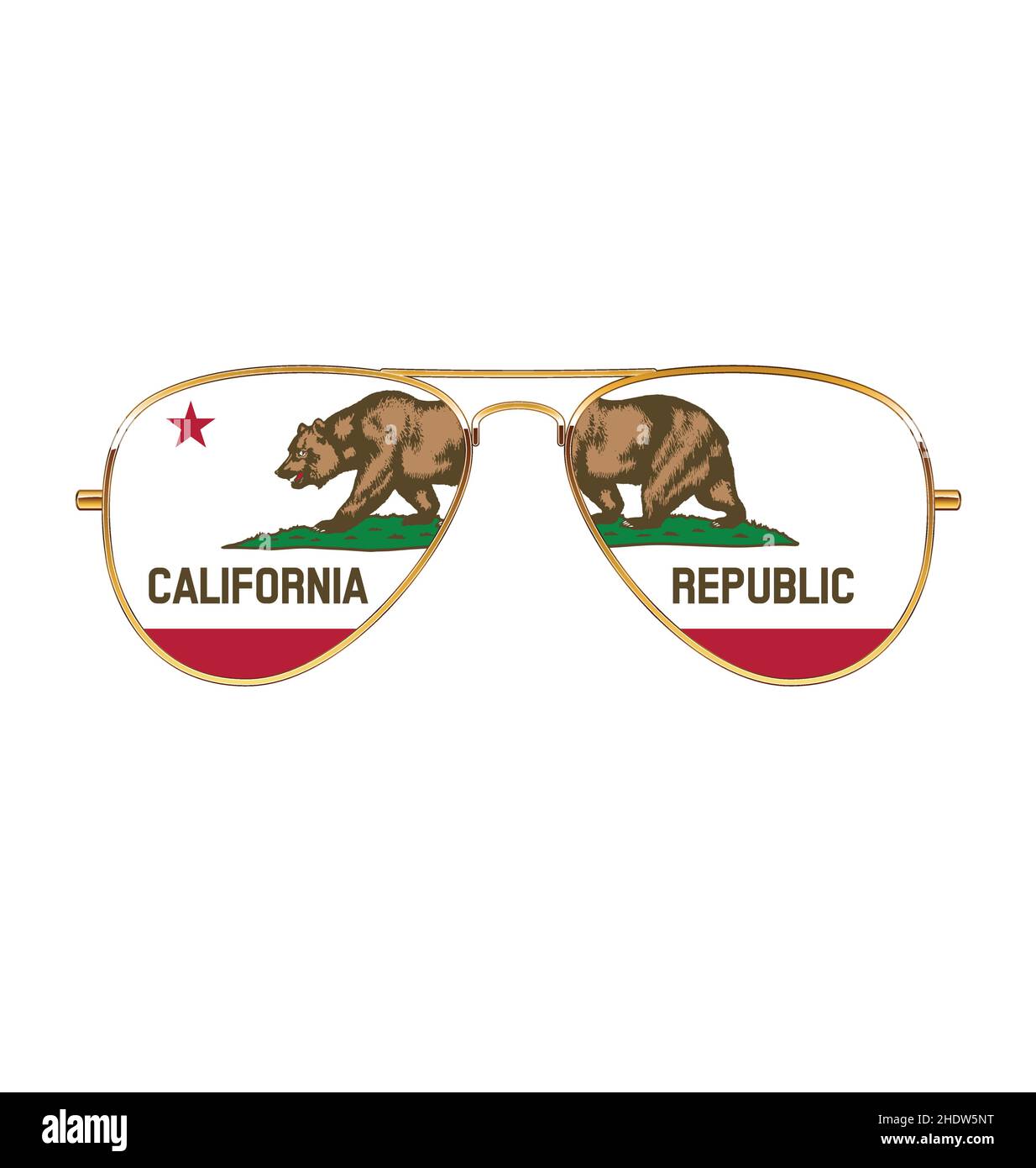 Cool Aviator Sunglasses with california ca flag in lenses gold chrome ...