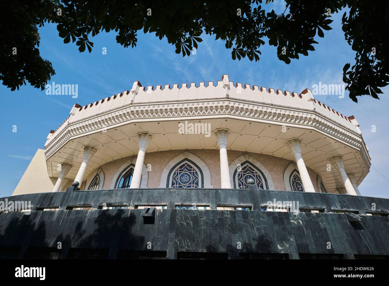 Exterior detail of the round museum with old style columns. At the Amir ...