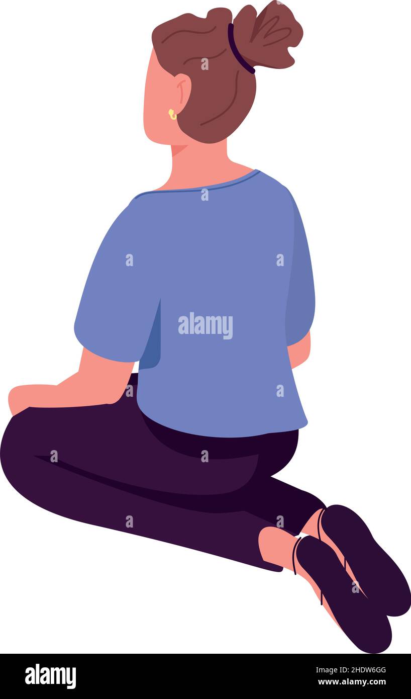 Woman sitting from back view semi flat color vector character Stock ...