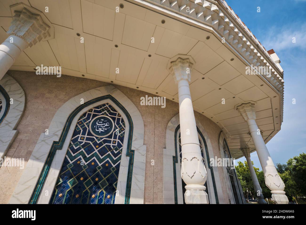 Exterior detail of the round museum with old style columns. At the Amir ...
