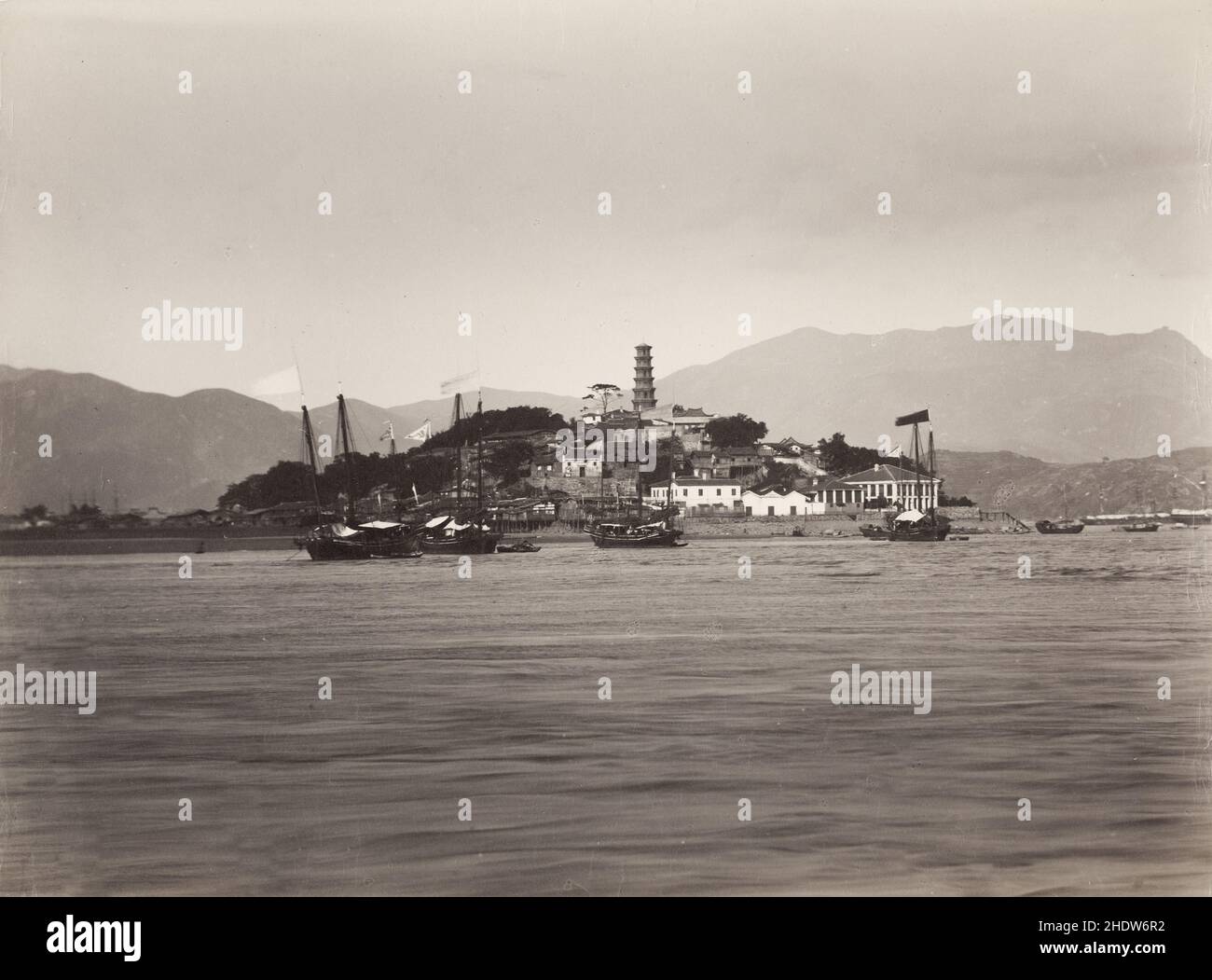Vintage 19th century photograph: China, view, likely Foochow, Fuzhou ...