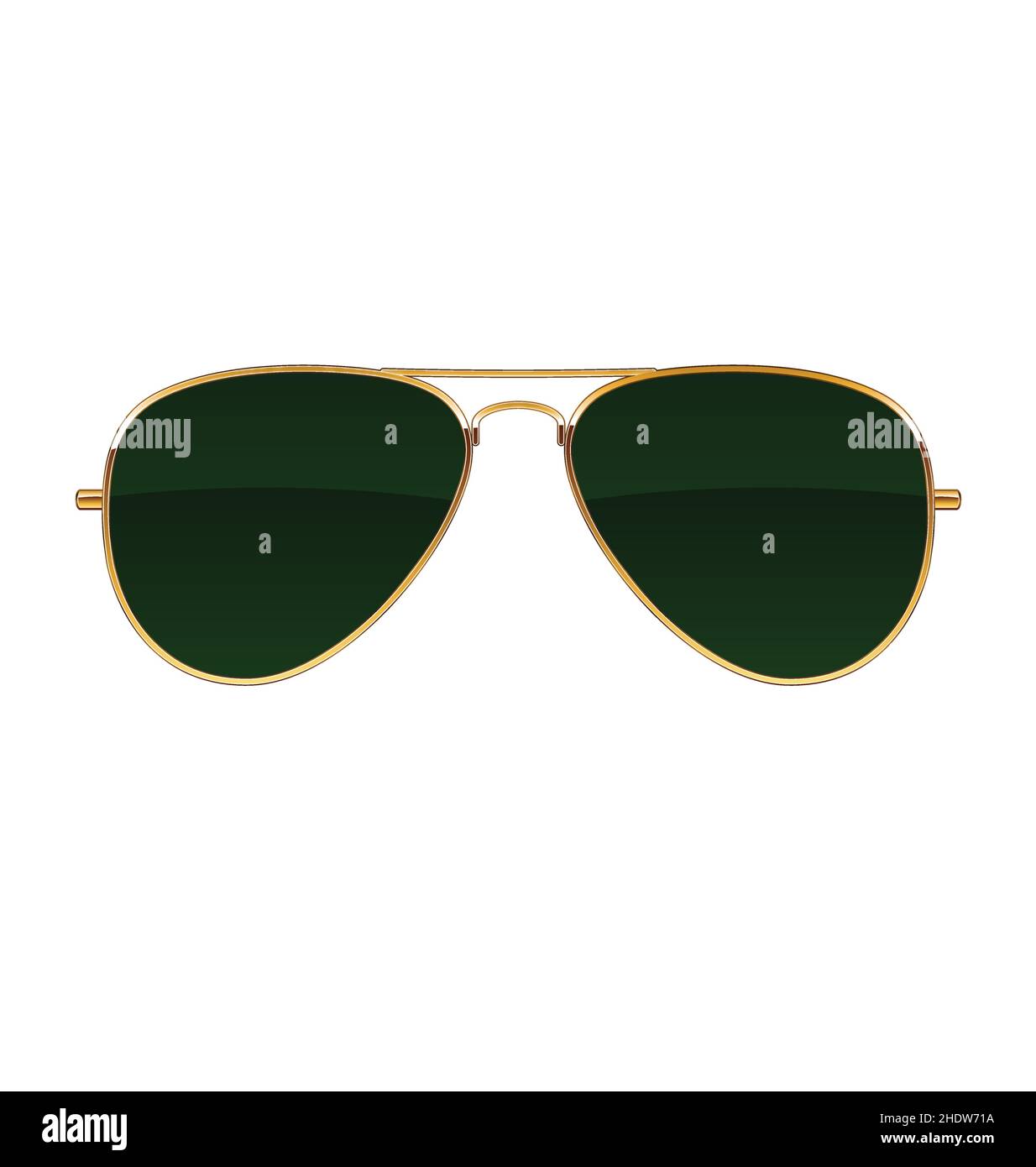 Cool simple Aviator Sunglasses with green lenses and gold frames vector ...