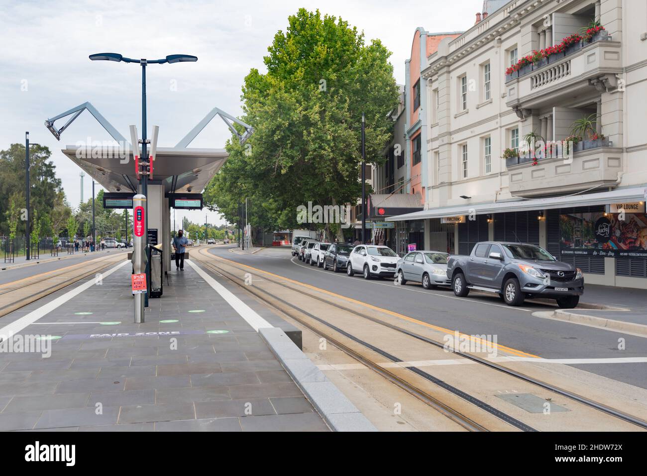 The Crown Street Light Rail station platform in Newcastle, New South ...