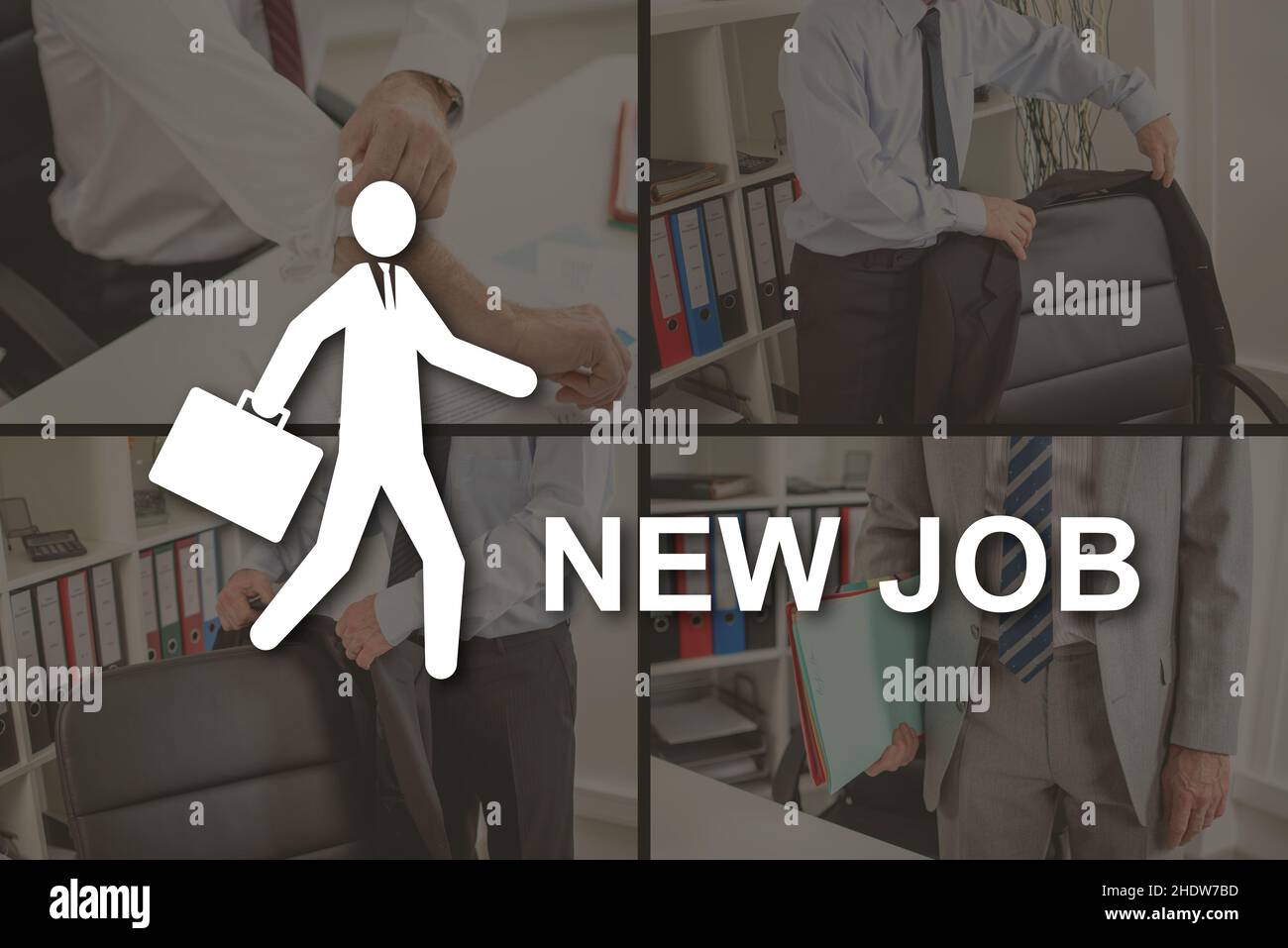 New job concept illustrated by pictures on background Stock Photo - Alamy