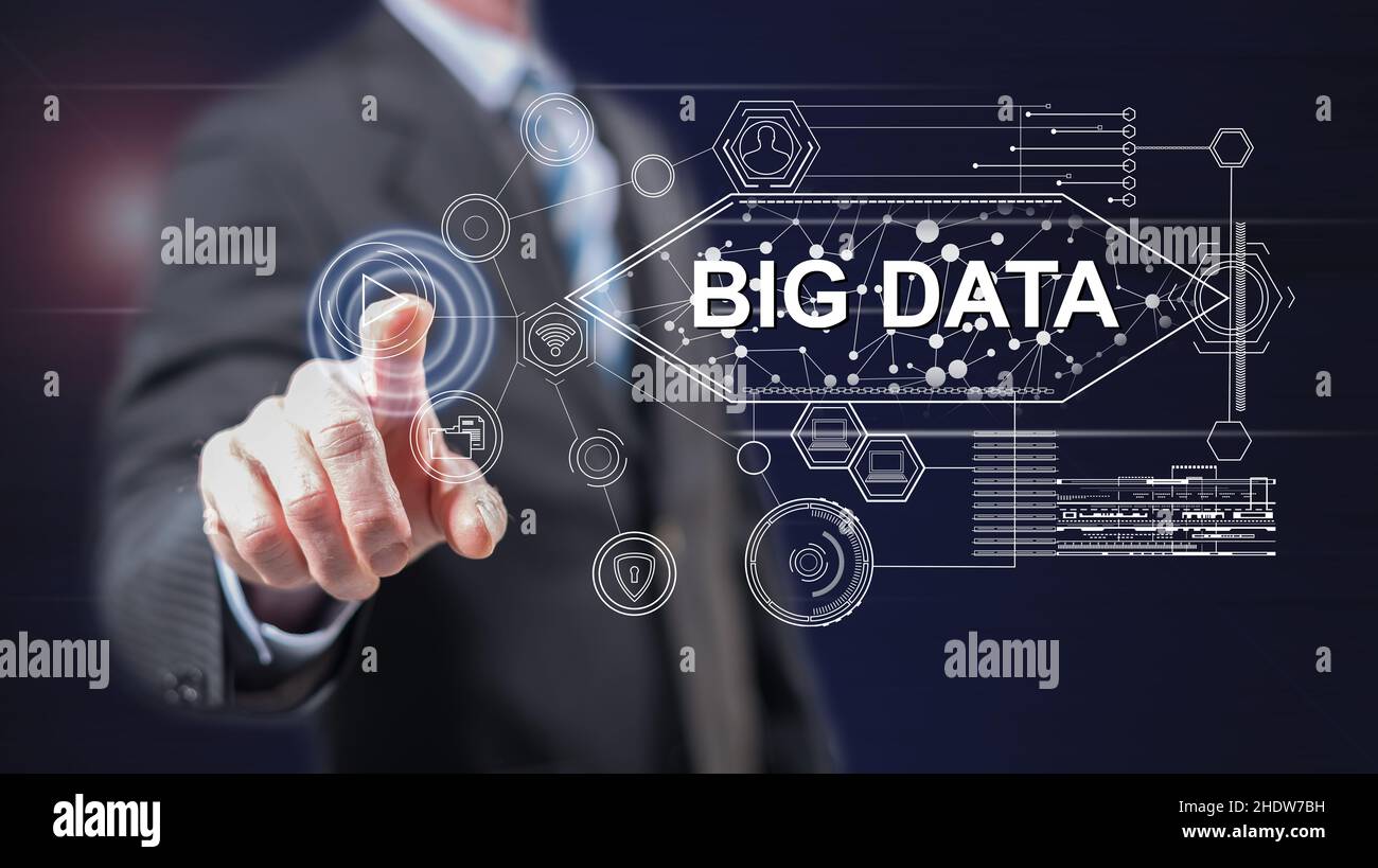 Man touching a big data concept on a touch screen with his fingers ...