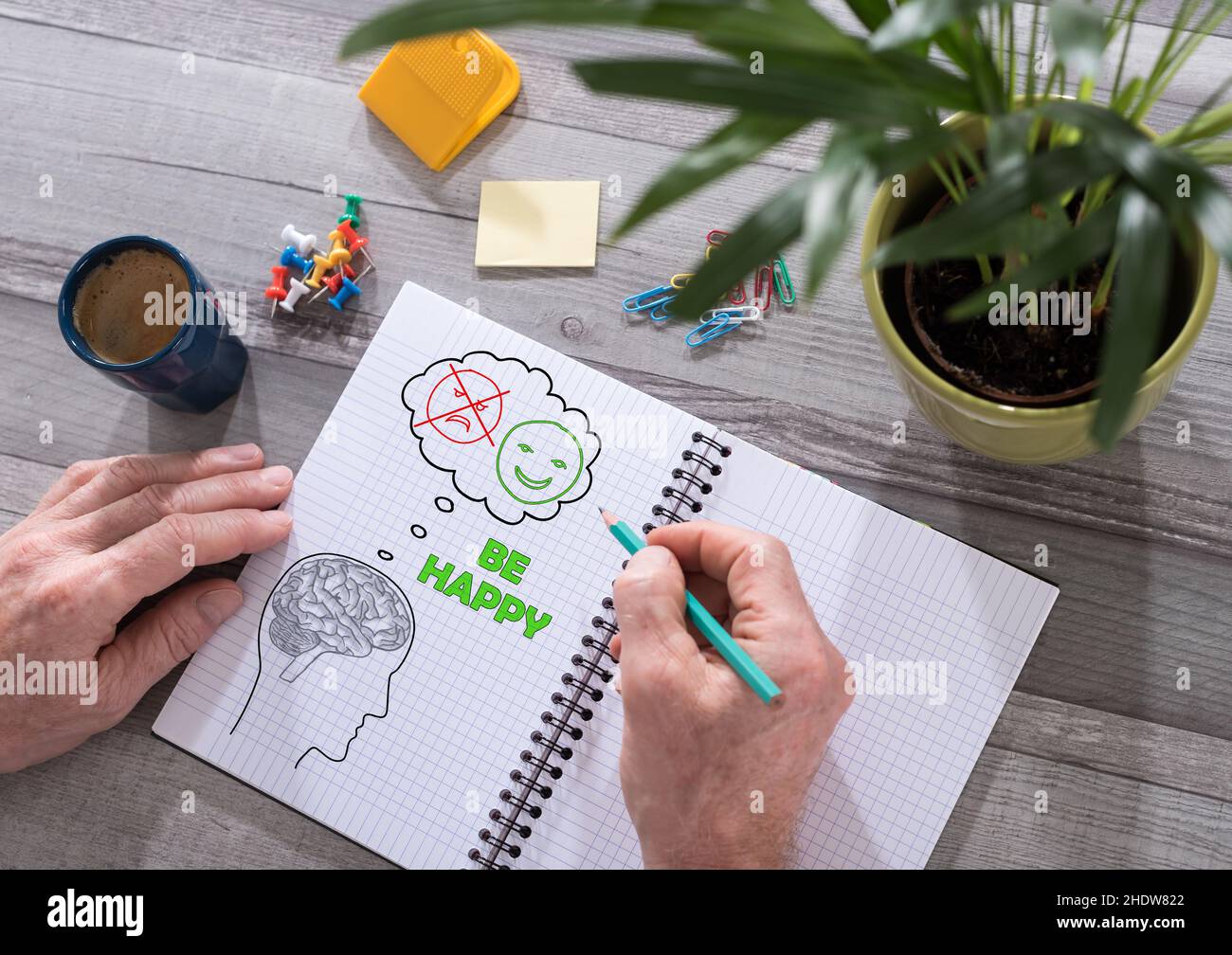 Happy thoughts concept drawn on a notepad placed on a desk Stock Photo ...