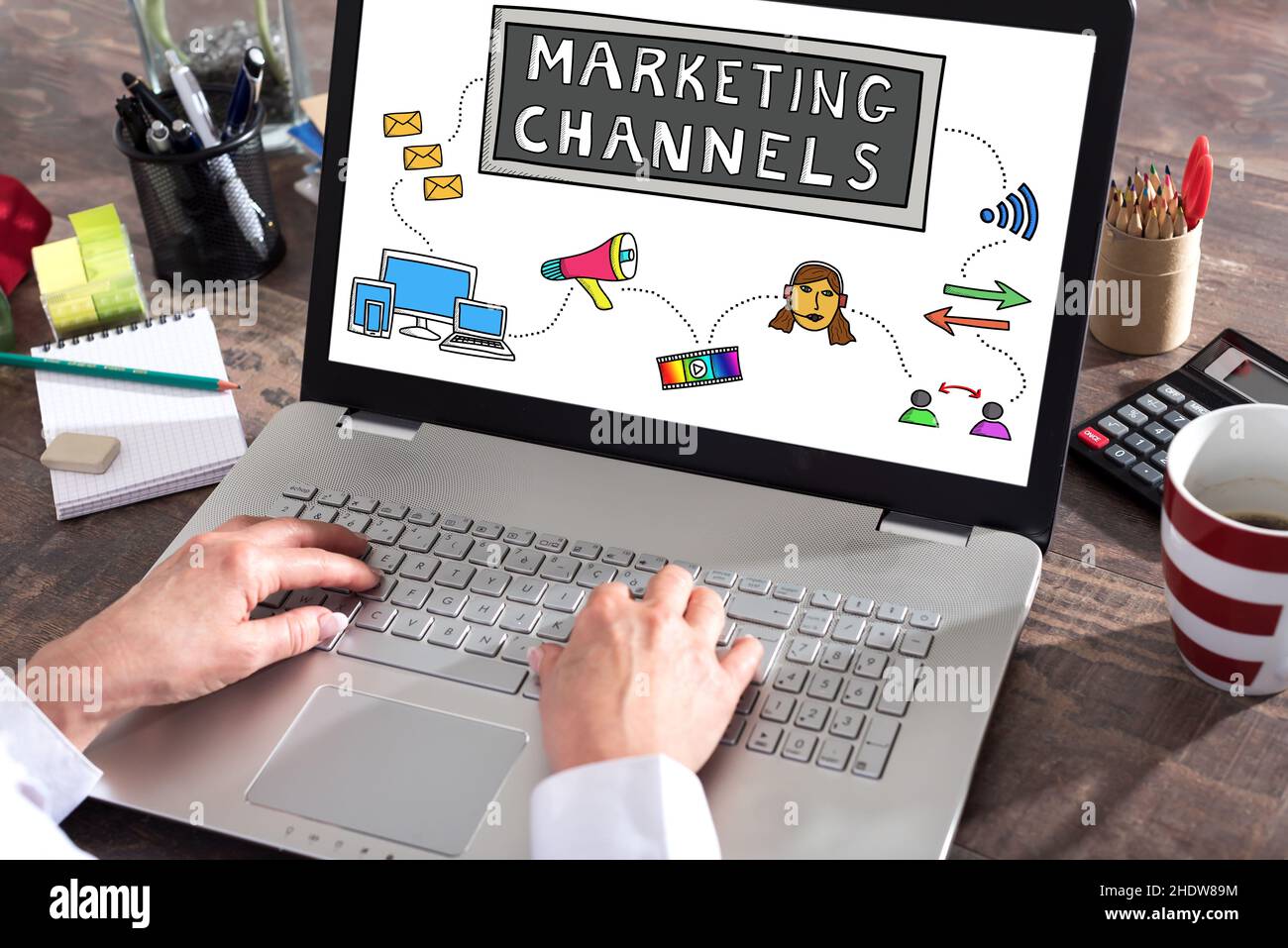 Marketing channels concept shown on a laptop screen Stock Photo - Alamy