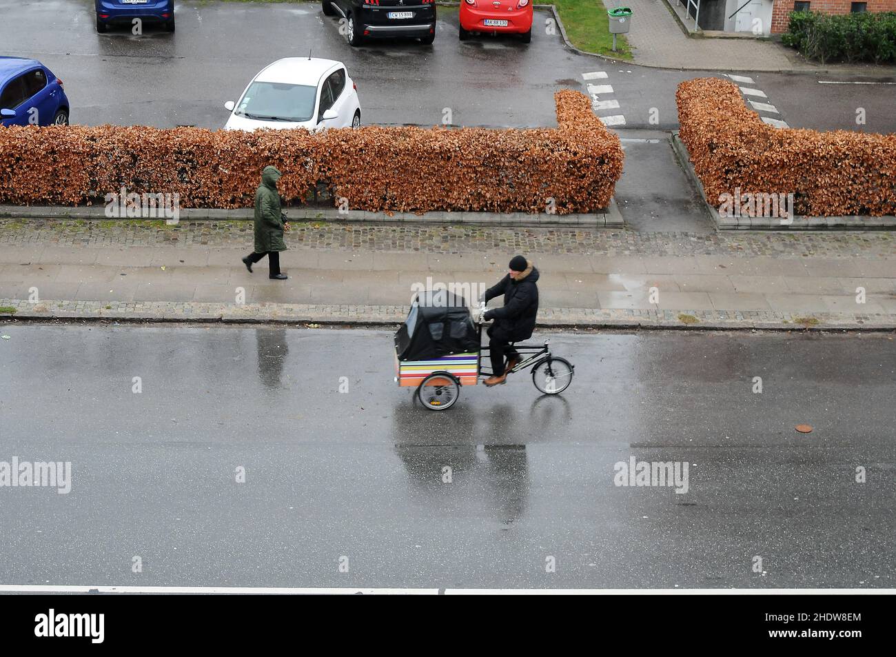 Copenhagen/Denmark./07 Januaryr 2022/ Danes use three wheel bcycle to ...