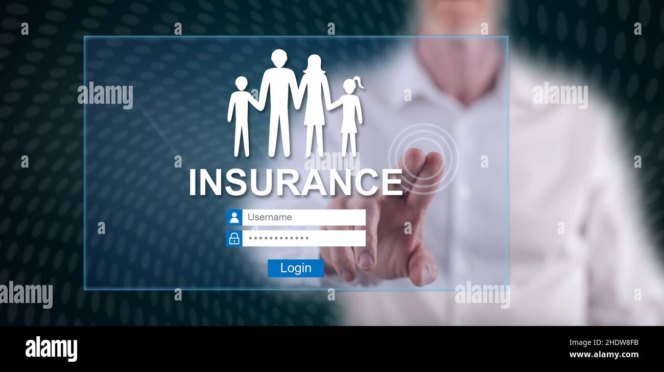 Man touching insurance concept on a touch screen with his finger Stock ...