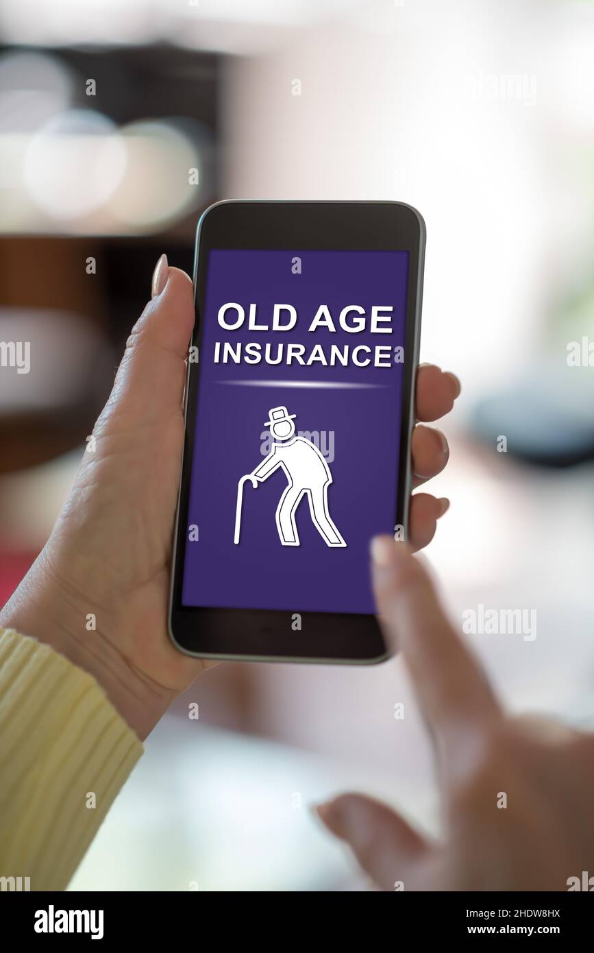 Smartphone screen displaying an old age insurance concept Stock Photo ...