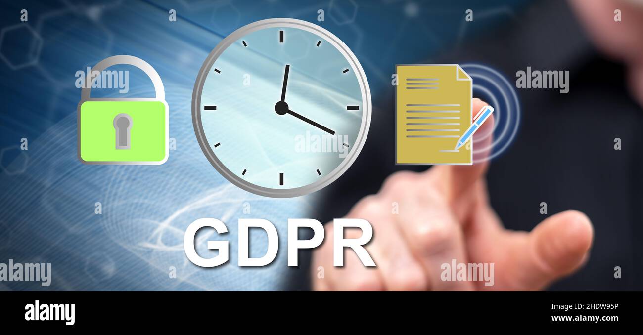 Man touching a gdpr concept on a touch screen with his finger Stock ...