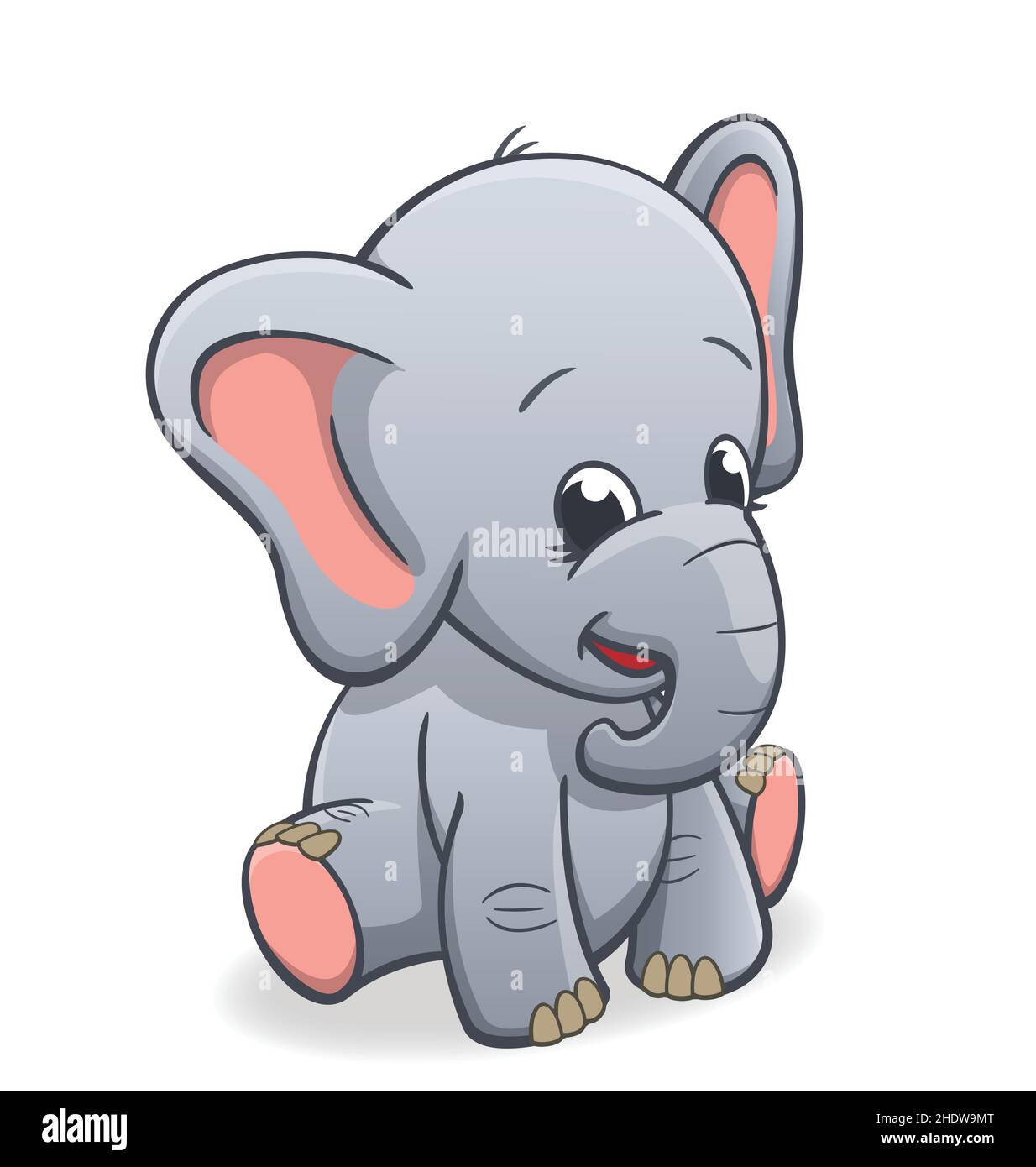 Cute cartoon baby infant elephant character sitting and smiling vector ...