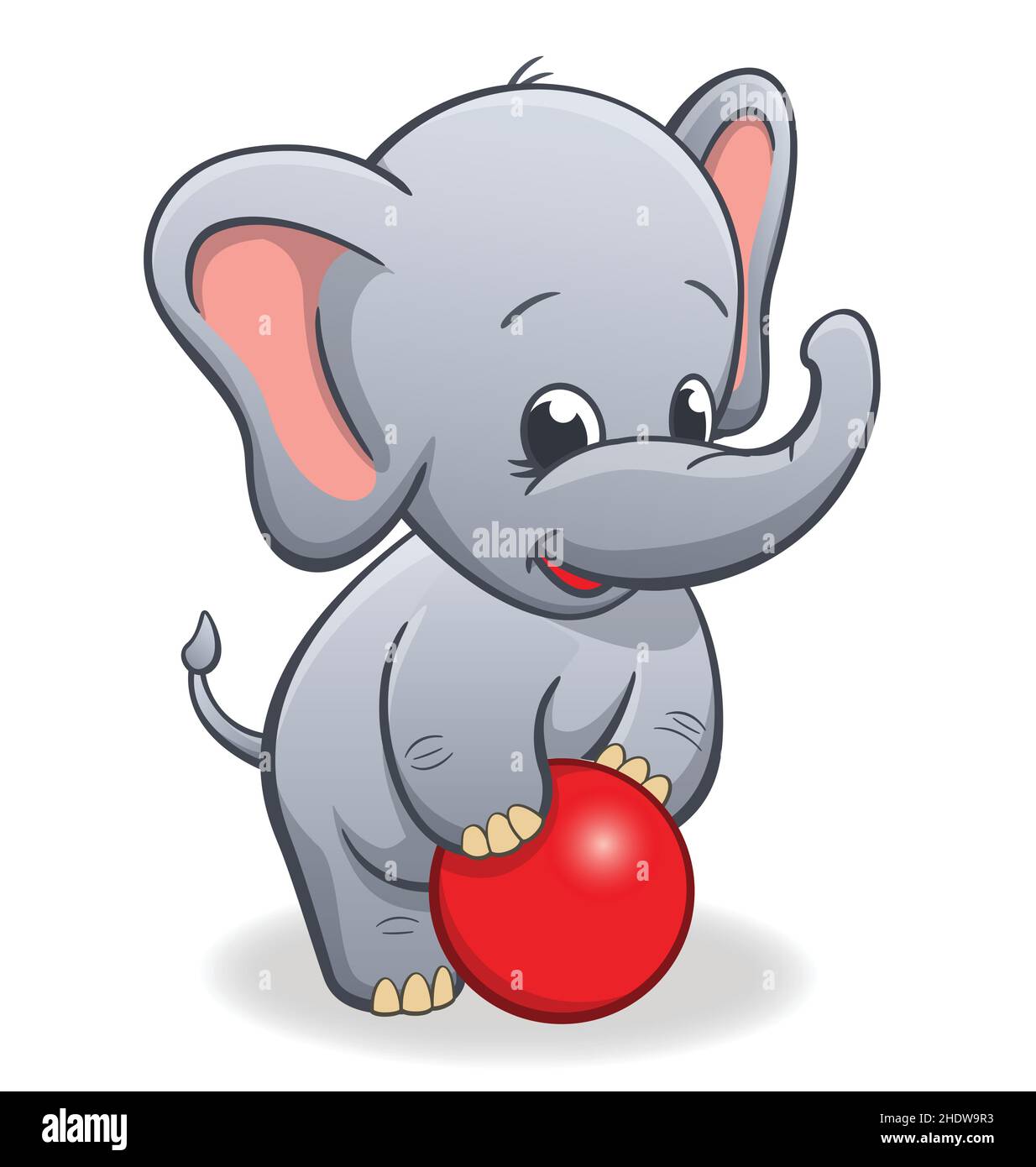 Baby cartoon infant elephant character playing with red ball vector ...