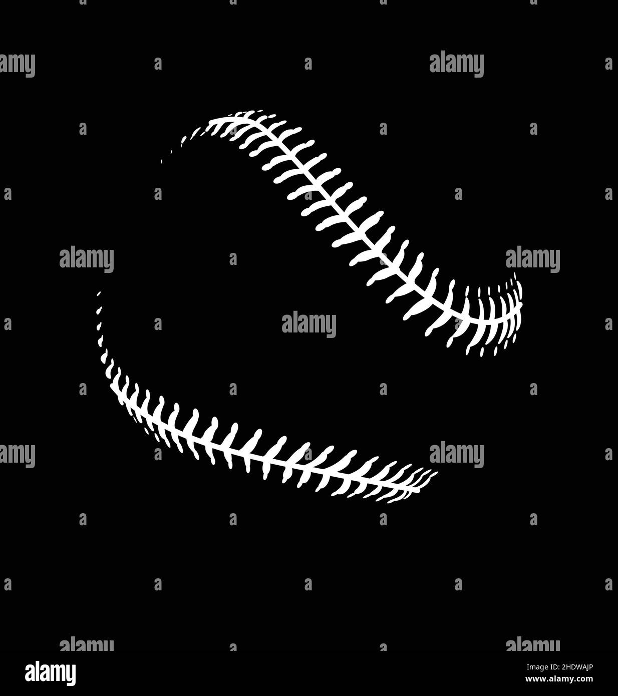 Baseball white stitches only on dark black background vector Stock ...
