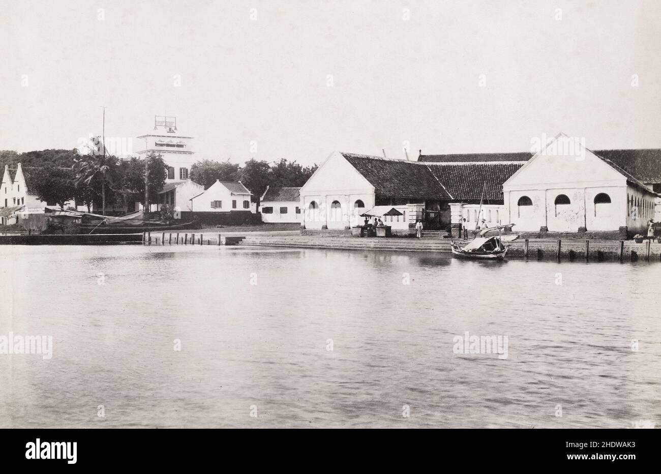 Vintage 19th century photograph: Dutch East Indies, Indonesia: harbour ...