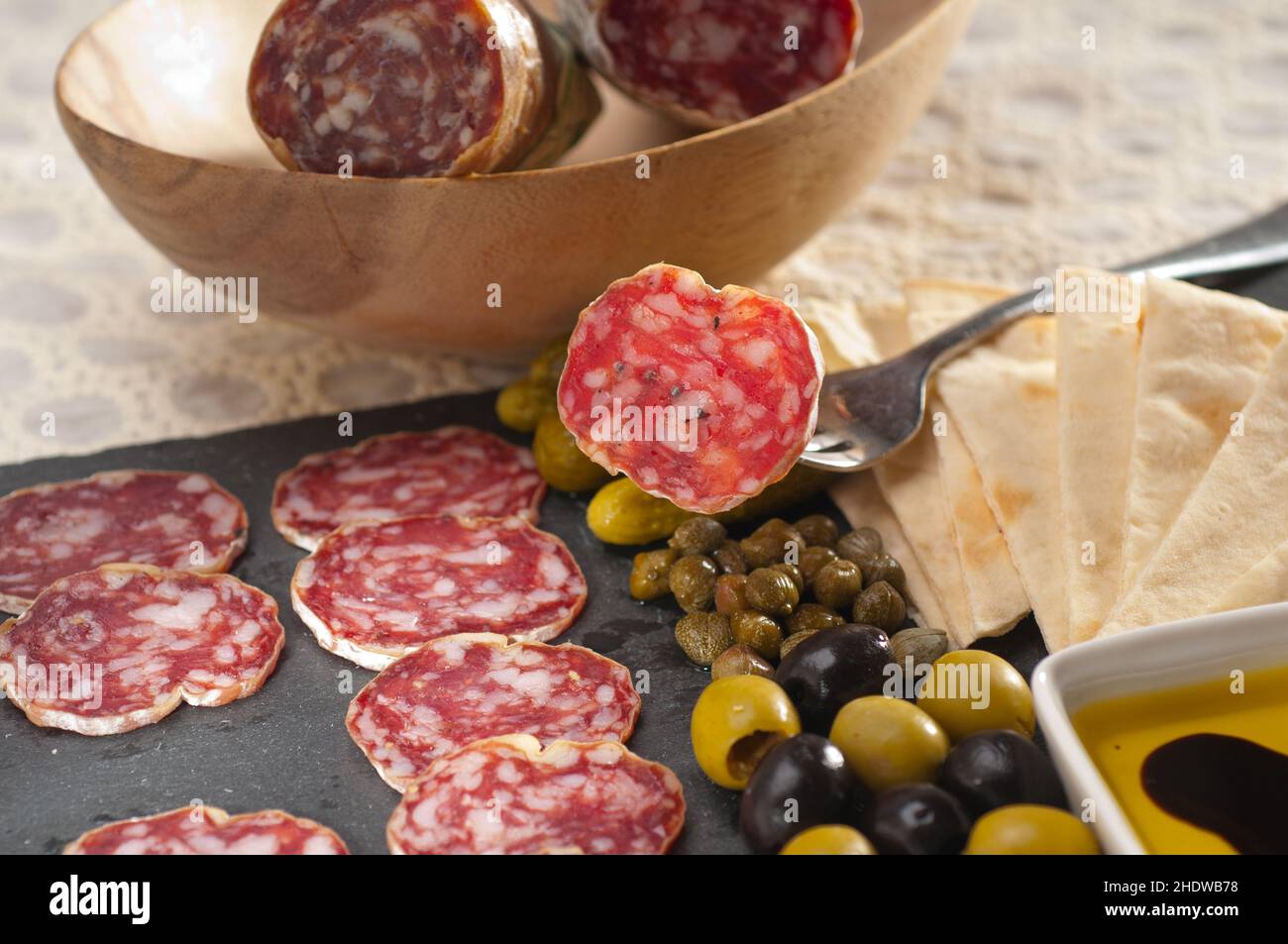 salami, snack, salamis, snacks Stock Photo - Alamy