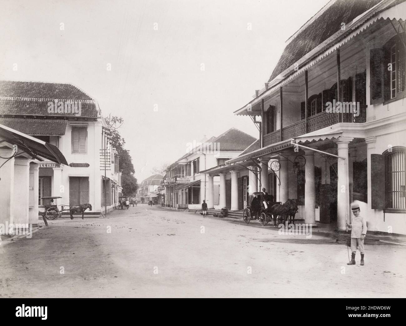 Vintage 19th century photograph: Dutch East Indies, Indonesia: street ...