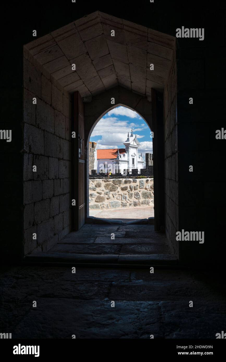 View through the gate of the Castle of Beja to the Cathedral of St ...
