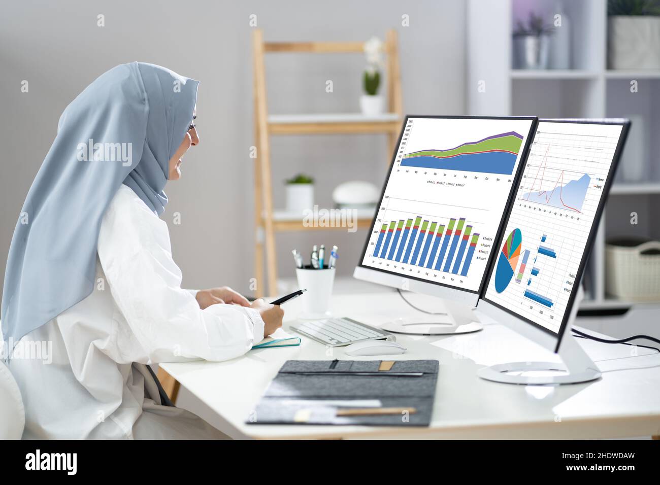 Analyst Woman Looking At Business Data Analytics Dashboard Stock Photo ...