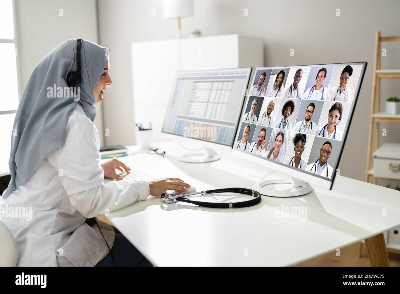 Medical Doctor Holding Online Elearning Video Conference Stock Photo ...