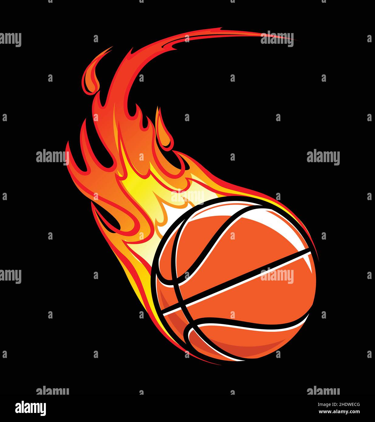 cartoon stylized flaming fast basketball in motion simple illustration ...
