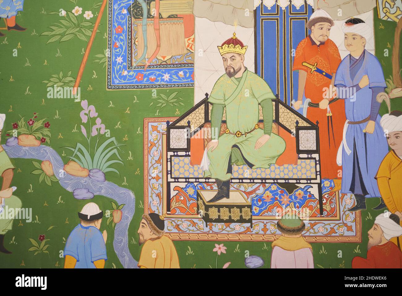 A detail in a painting depicting Timur reciving guests. At the Amir ...
