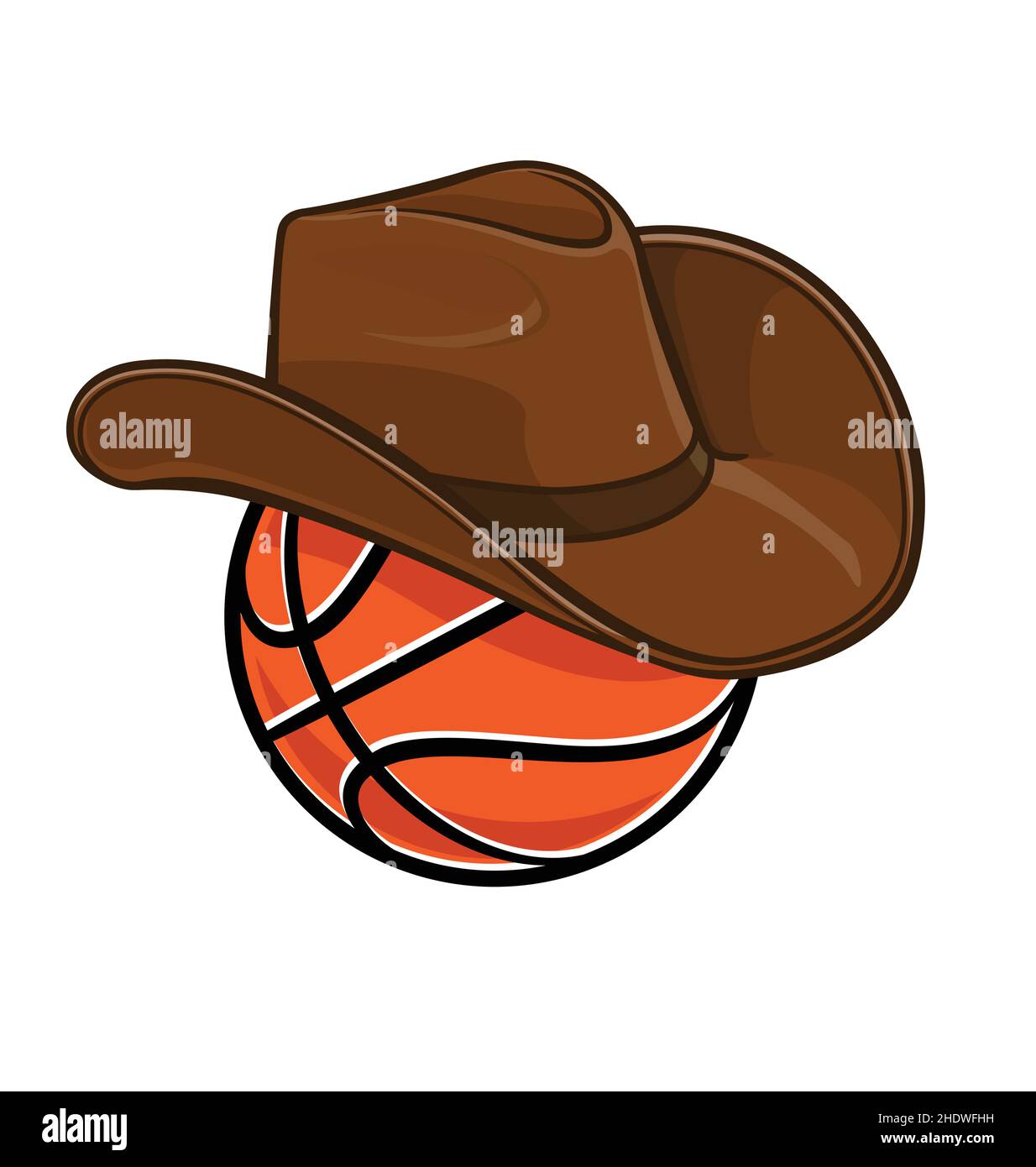 cartoon stylized orange basketball with black stripes wearing cowboy ...