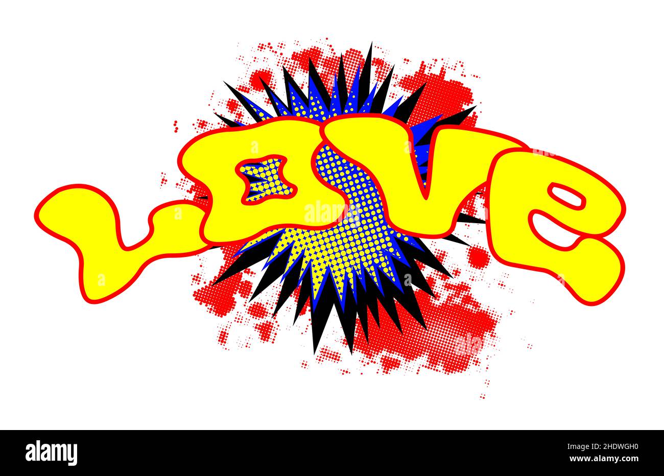 A comic cartoon style love abstract exclamation explosion over a white ...