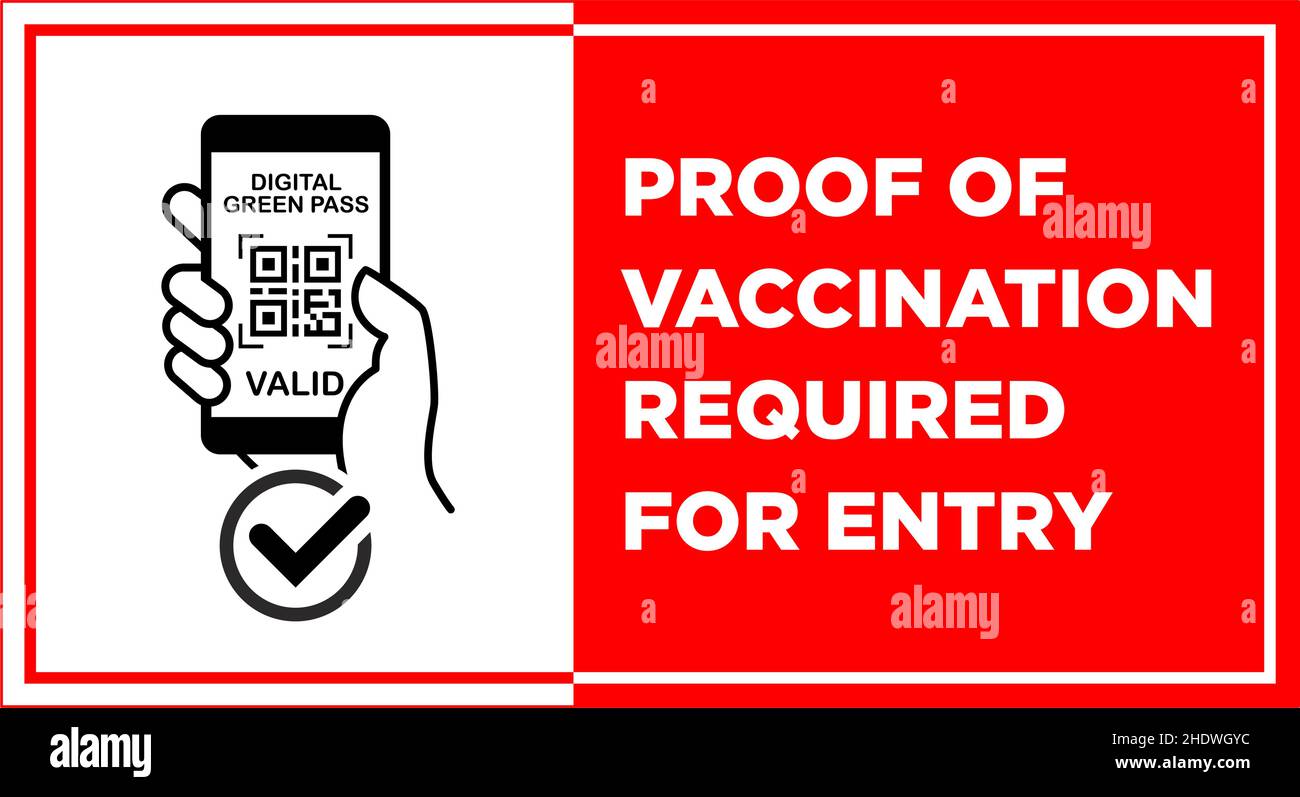 Proof of vaccination required for entry sign. Vector template for cafes ...