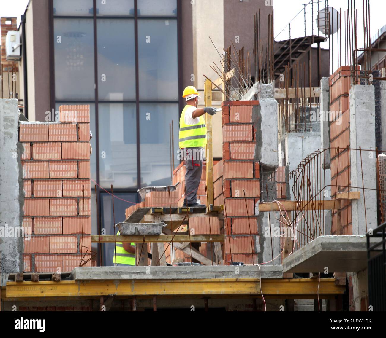 construction worker, building construction, construction site, blue ...